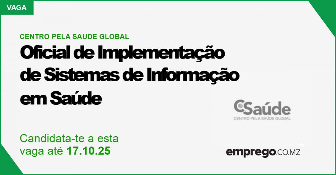 Centro Pela Saude Global: Oficial de Implementação de Sistemas de ...